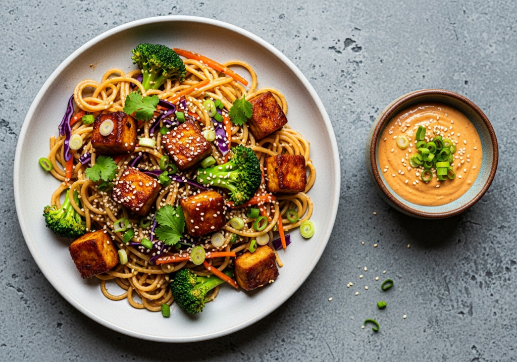 Smoky Glazed Tofu with Garlic Sesame Noodles - raddar
